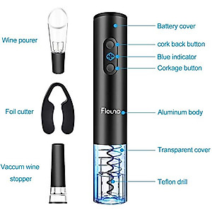 Electric Wine Opener - Flauno Automatic Wine Bottle Opener, Electric Corkscrew Wine Opener with Foil Cutter, Vacuum Wine Stopper, Wine Aerator Pourer, Ideal Wine Gift Set, Rechargeable