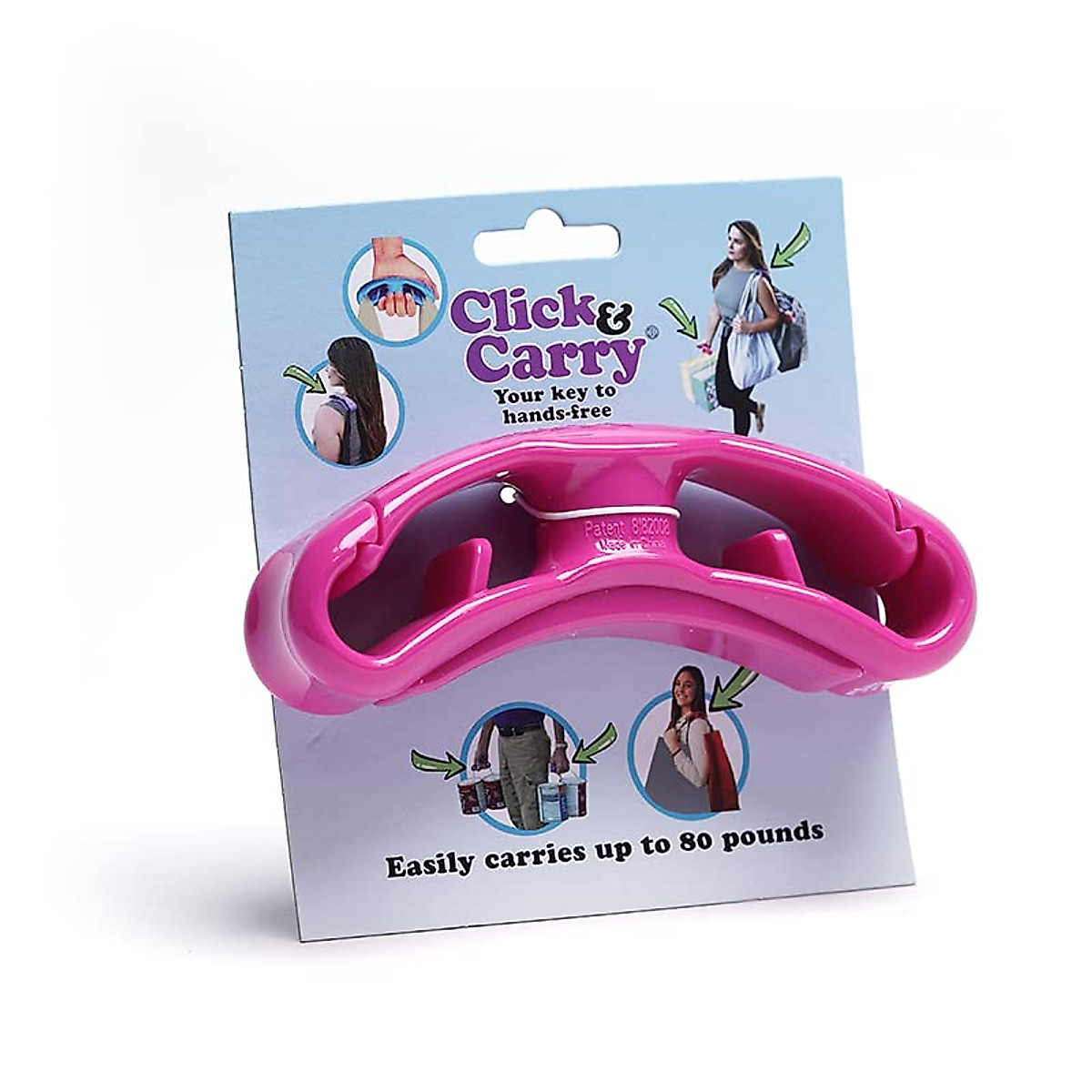 Click & Carry Grocery Bag Carrier, 1 Pack, Fuchsia - As seen on Shark Tank, Soft Cushion Grip, Hands Free Grocery Bag Carrier, Plastic Bag Holder, Haul Sports Gear, Click and Carry with Ease