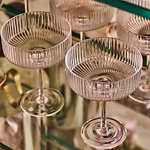 Sipp Vintage Art Deco Luxury Ribbed Martini Glasses | Set of 4 | Premium Classic Crystal Cocktail Glassware for Martini, Manhattan, Cosmopolitan, Sidecar, Daiquiri, Dessert | 10 oz | Mother's Day Gift