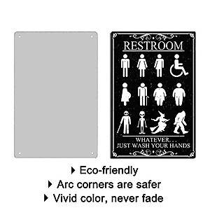 Garnamy Funny Restroom Sign Just Wash Your Hands Vintage Metal Signs Inclusive Bathroom Door Gender Sign for Toilet Home Hotel Wall Decor 8 x12 Inch, Black