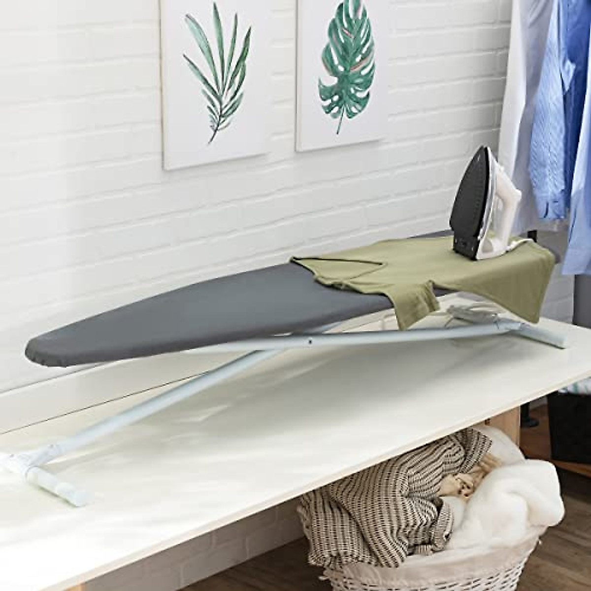Ironing Board Full Size; Made in USA by Seymour Home Products (Solid Grey) Bundle Includes Cover + Pad | Iron Board w/Steel T-Legs Adjustable Tabletop up to 35" High; Perforated Top for Steam Flow