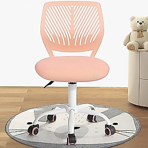 FurnitureR Desk Chair Small Study Chairs Armless for Child Kids Teens, Swivel Rolling Lightweight Task Chair with Wheels and Mesh Padded Cushion, Orange Rose