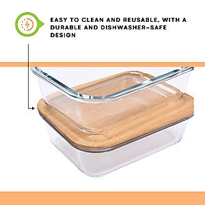 Glass Food Storage Containers with Bamboo Lids (Pack of 2) - Stackable Meal Prep Container - Airtight Glass Food Containers with Lids - Microwave, Dishwasher Safe - Reusable Glass Lunch Pack - 36 Oz
