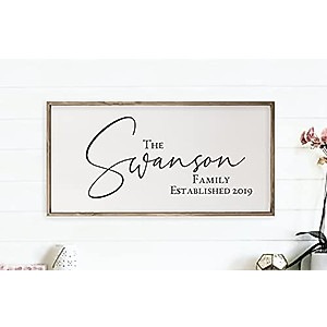 Personalized Framed Wooden Family Name Sign | Custom Family Established Wood Sign | Family Sign Wood Wall Decor… (9" x 18")