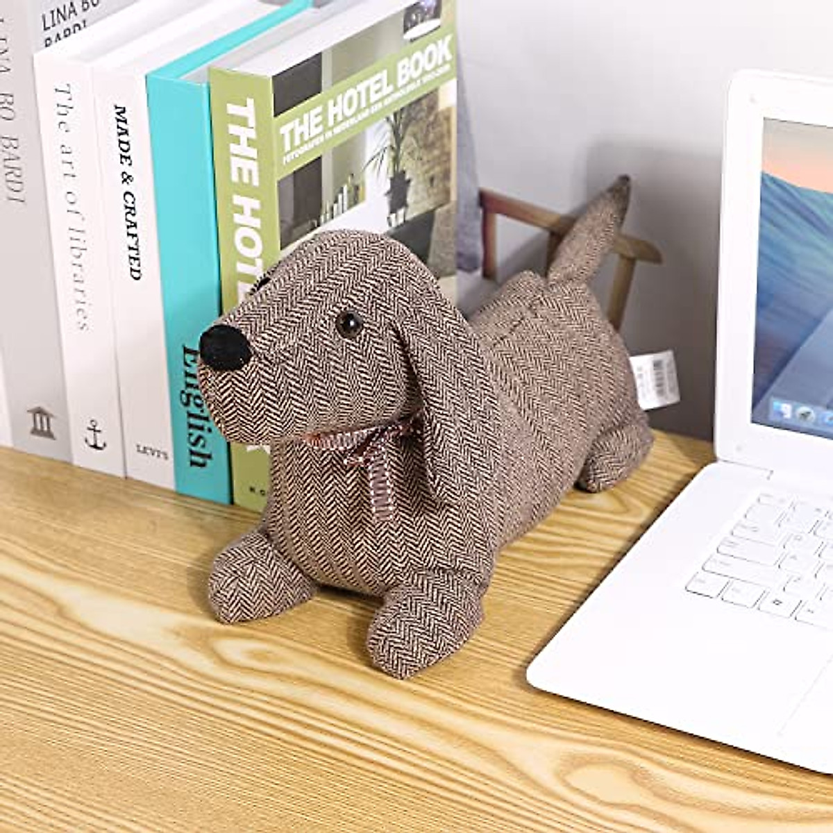 SANFERGE Cute Decorative Door Stopper for Home and Office Floor Door Stops, Fabric Animal Weighted Heavy Wall Protectors, Brown Dog