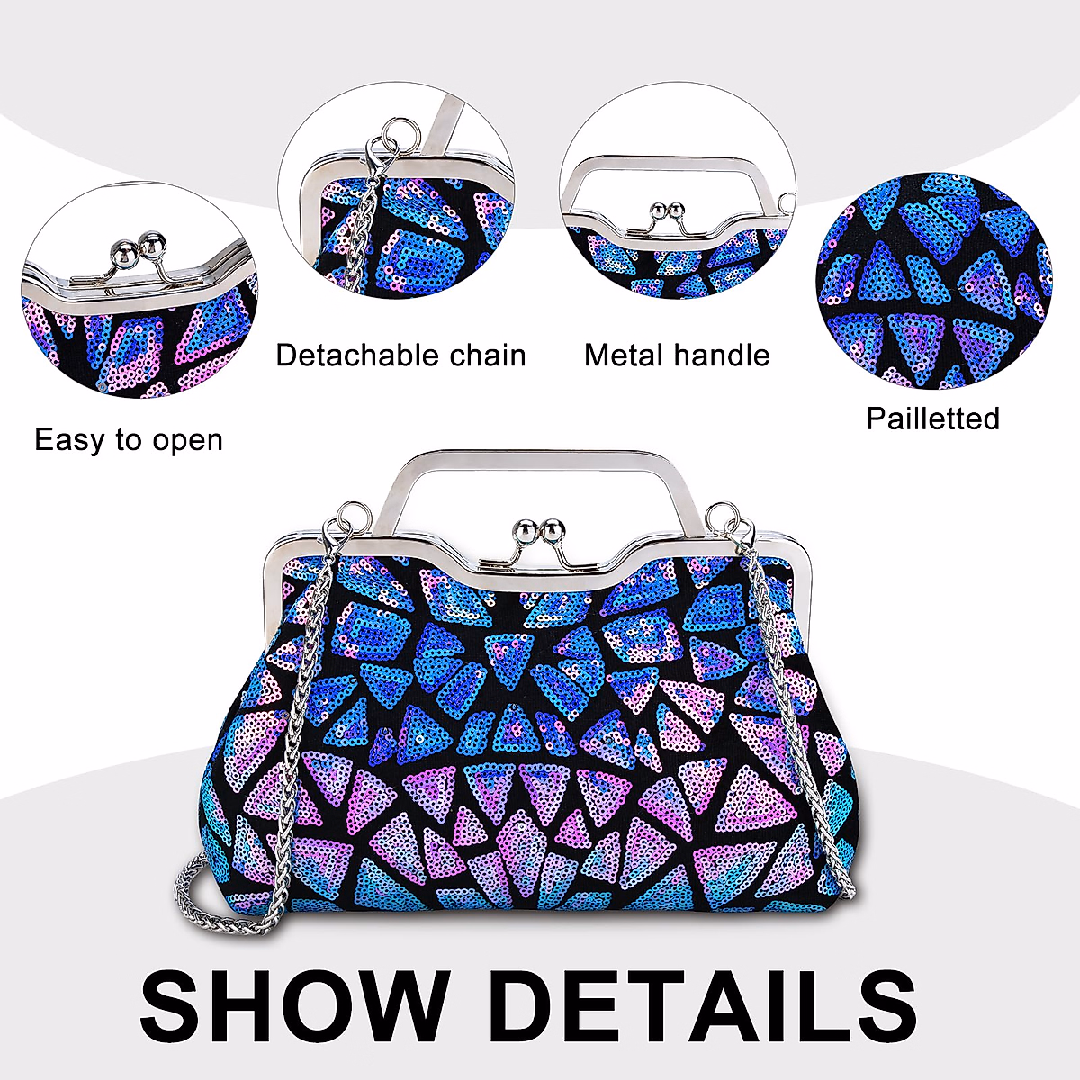 Rkrouco 1920s Vintage Beaded Clutch Evening Bags Pearl Flapper Handbag for Women Wedding Party