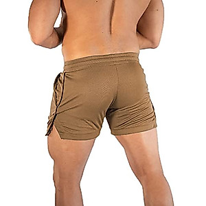 sandbank Men's Quick Dry Active Lightweight Bodybuilding Shorts Jogging with Pockets Khaki