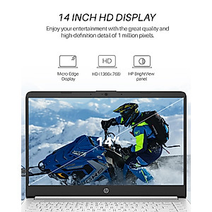 HP 14" Ultra-Light Laptop for Students and Business - Intel Quad-Core Processor, 4GB RAM, 64GB eMMC, 1-Year Office 365, 11H Long Battery Life, Wi-Fi, Bluetooth, Webcam, Win11 H in S