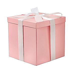 RUSPEPA Medium Birthday Gift Box with Lids, Ribbon and Tissue Paper, Collapsible Gift Box - 1 Pcs, 9x9x9 Inches, Pink