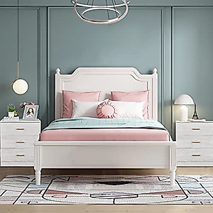 GREATMEET FATIGOS 3 Drawers Dresser Chest,Wood Dresser Storage Cabinet with Golden Handle, Flower White Cabinet for Living Room,Bedroom,Entryway