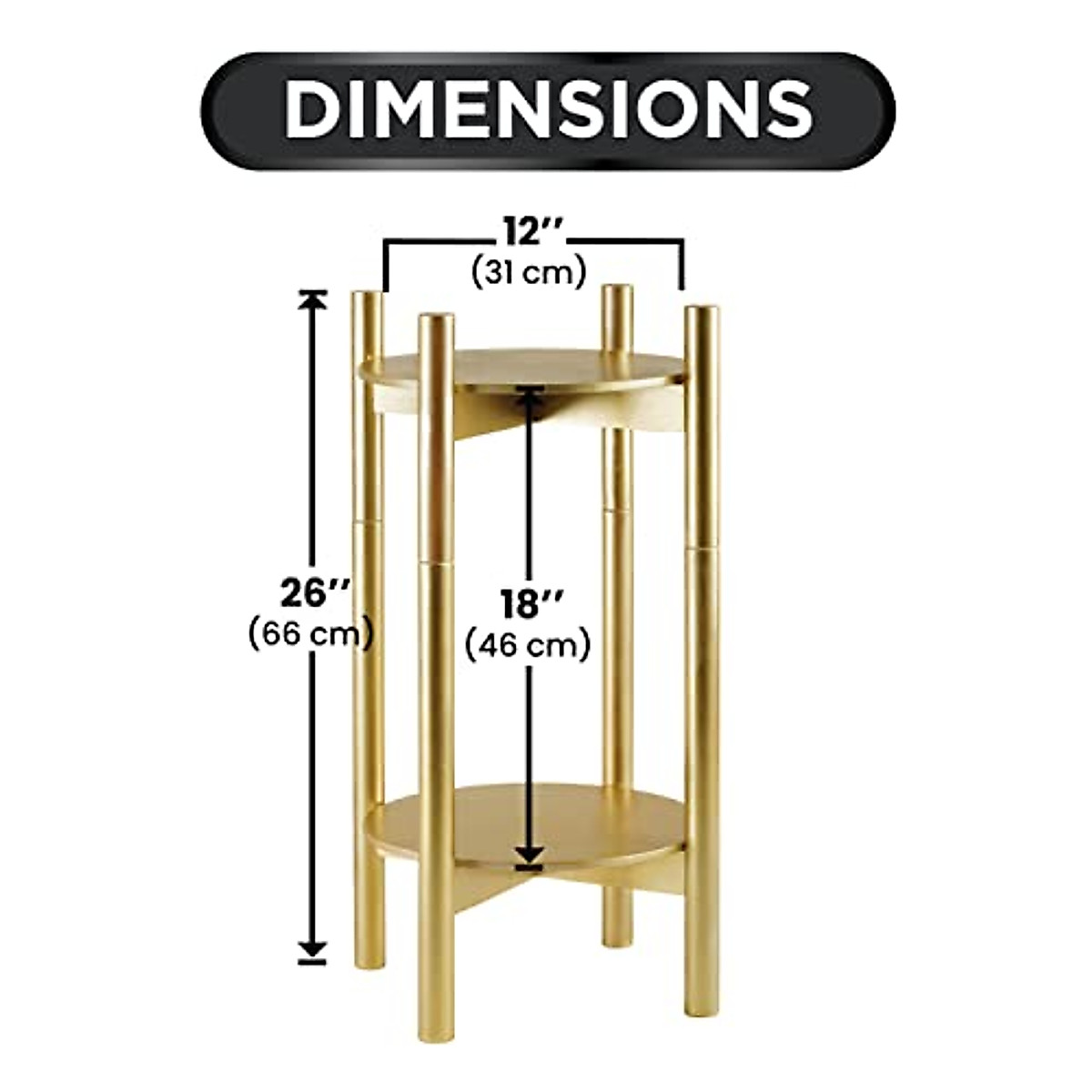 ZPirates Golden Tall Plant Stand Indoor - Tall 26-inch, 12-inch Wide Top - Holder for Small and Large Planter Pots and Flower Vases