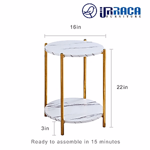 Gold End Table Faux Marble Side Table Small Round Nightstand for Living Room or Bedroom Modern Accent Table with Gold Metal Frame