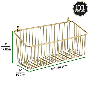 mDesign Portable Metal Farmhouse Wall Decor Angled Storage Organizer Basket Bin for Hanging in Kitchen/Pantry - Store Plastic Bags, Foils, Oils, Sandwich Bags - 2 Pack - Soft Brass