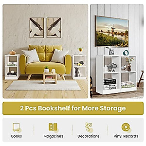 Giantex 2-Pcs 2-Tier White Bookshelf, Narrow Wood Bookcase with Anti-Tipping Kit, Short Open Shelving Rack for Small Space, Mini Cube Bookshelf for Living Room, Bedroom, Kids Room, Classroom