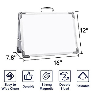 Small Dry Erase White Board - 12" x 16"Mini Desktop Double Sided Whiteboard, Foldable Magnetic Board for Kids Drawing, for School, Office, and Home.…