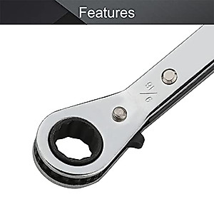 Heyiarbeit Reversible Ratcheting Wrench, Double Box End Ratcheting Wrench, Offset Double Box End Ratcheting Wrench, 1/2 Inch - 9/16 Inch Ratcheting Wrench, Chrome Vanadium Steel, 1 Pcs