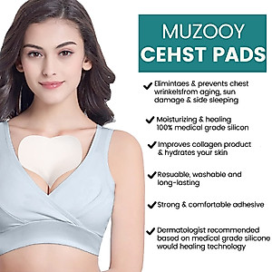 Muzooy 4 Pack Chest Wrinkle Pads, Anti Wrinkle Silicone Chest Patches, Resuable and 100% Medical Grade Décolleté Anti Wrinkle Patches, Overnight Wrinkle Remover Treatment while Sleeping
