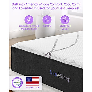 NAP&SLEEP Memory Foam Mattress - Lavender Infused with Cold Touch Cover, Medium Firm to Plush Feel, Helps with Sleep - Sizes Full, Queen, King, 10", 12", 14" (12" Medium, King (U.S. Standard))