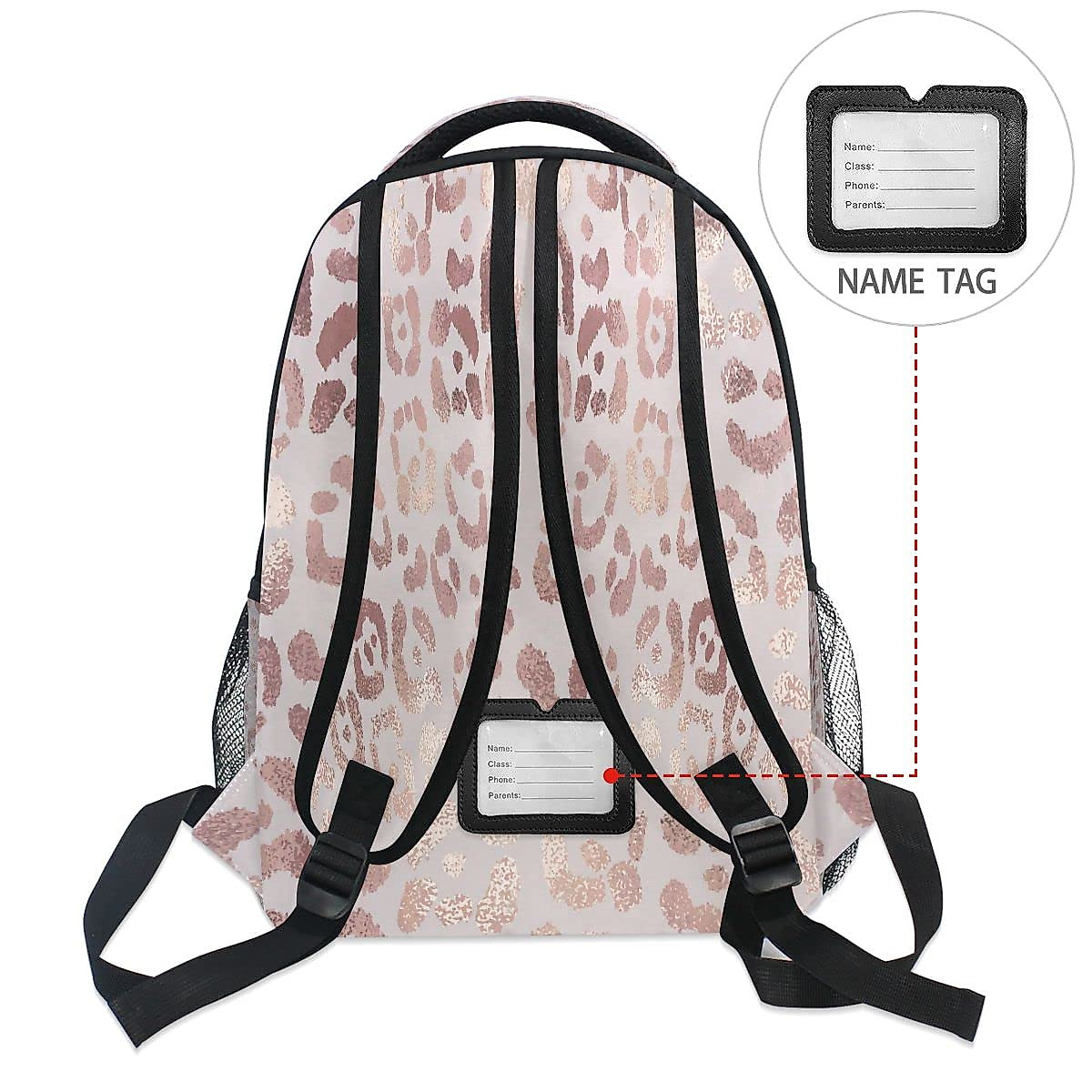 Backpack School Bookbag Travel Bag Leopard Print Cheetah Rose Gold for Girls Boys Teen