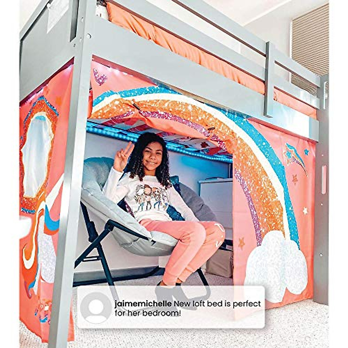 JoJo Siwa Loft Bed Tent - Curtain Set for Low Twin Loft Bed (Bed Sold Separately) by Delta Children