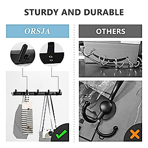 ORSJA Coat Rack Wall Mount, 2 Pcs Coat Hooks for Hanging Coats, Heavy Duty Wall Hooks Rail, Coat Hangers for Wall and Door, Towel Hat Key Hooks for Bathroom Entryway (10 Hooks, Black)