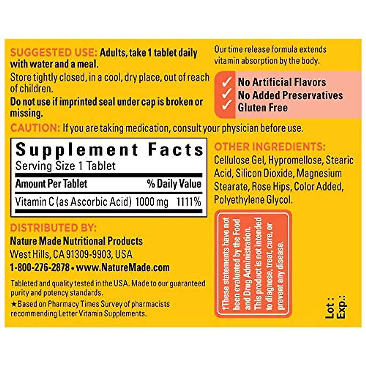 Nature Made Vitamin C 1000 mg Time Release Tablets with Rose Hips, 60 Count to Help Support the Immune System