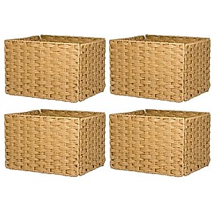 GIB Wicker Storage Baskets for Shelves Set of 4, 13"x9.5"x8" Rectangle Hand-Woven Decorative Storage Basket Foldable Storage Bin for Pantry Baskets Organizing