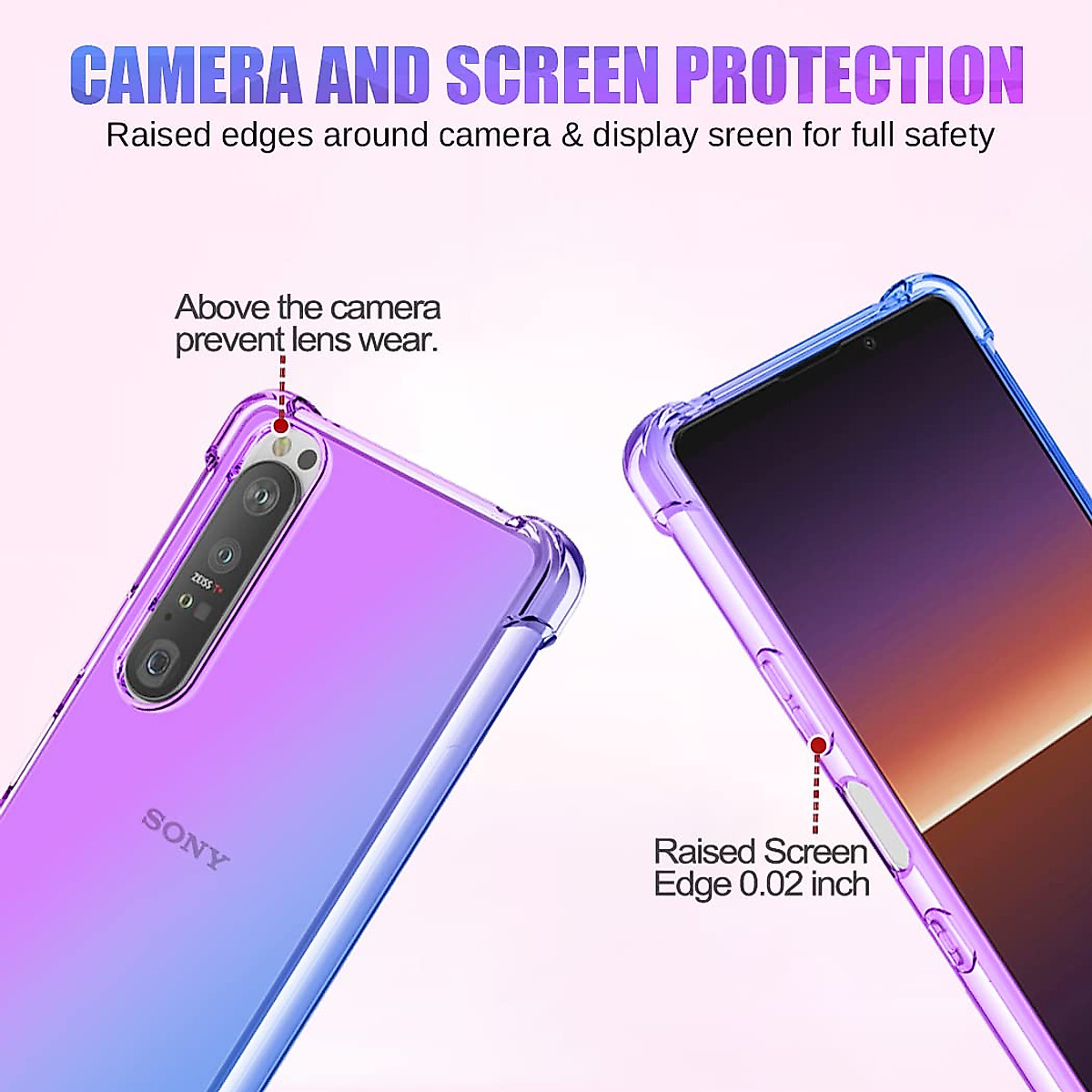 Gufuwo Case for Sony Xperia 1 III/Xperia 1III 5G XQ-BC72 Cute Case Girls Women, Gradient Slim Anti Scratch Soft TPU Phone Cover Shockproof Protective Case for Sony Xperia 1 III (Purple/Blue)