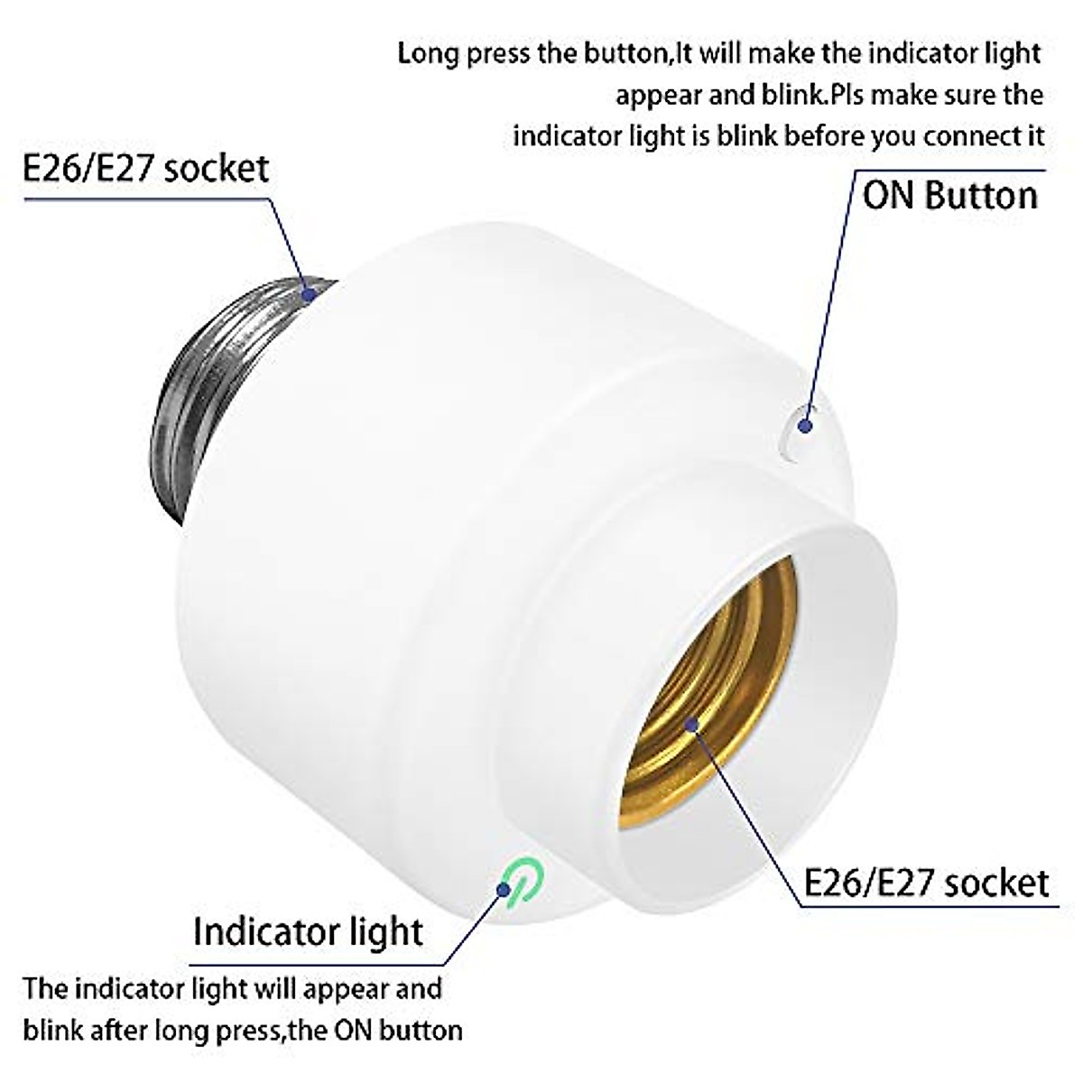 Bahong Smart WiFi Light Socket,Smart Home Mini Socket,E26/E27 Lamp Bulb Adapter with APP Remote Control Timer,Wireless Remote Control Lamp Holder,Only Support 2.4GHz Network (1PC)