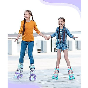 Sportneer Kids Roller Skates, 4 Adjustable Light up Roller Skates for Girls Boys Kids Toddlers Beginners, Kids Skates with Protective Gear Set Gift for Indoor & Outdoor Use