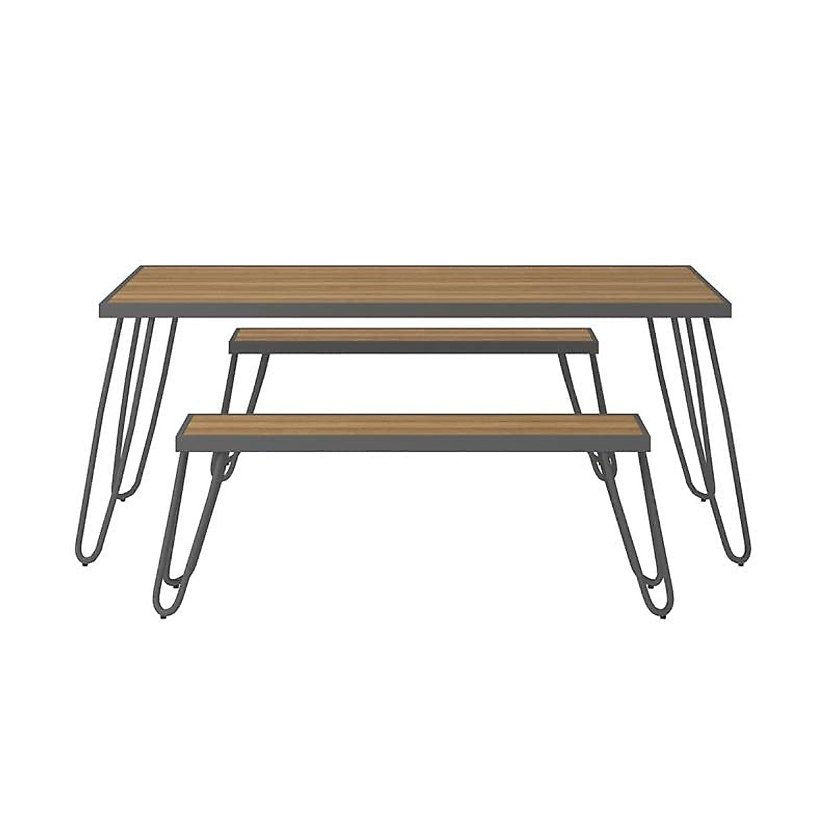 Novogratz 88192CNOE Poolside Paulette Outdoor Table and Bench Set, Charcoal