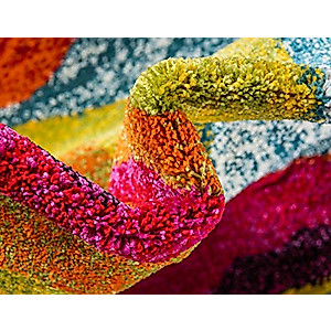 Unique Loom Lyon Collection Colorful Modern Abstract Floral Area Rug, 4 x 6 Feet, Blue/Yellow