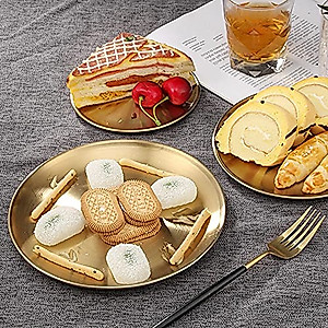 Retro Metal Round Gold Tray, Western Steak Round Serving Dishes, Stainless Steel Dining Plate, European Style Serving Cake Tray Kitchen Tool(23cm)