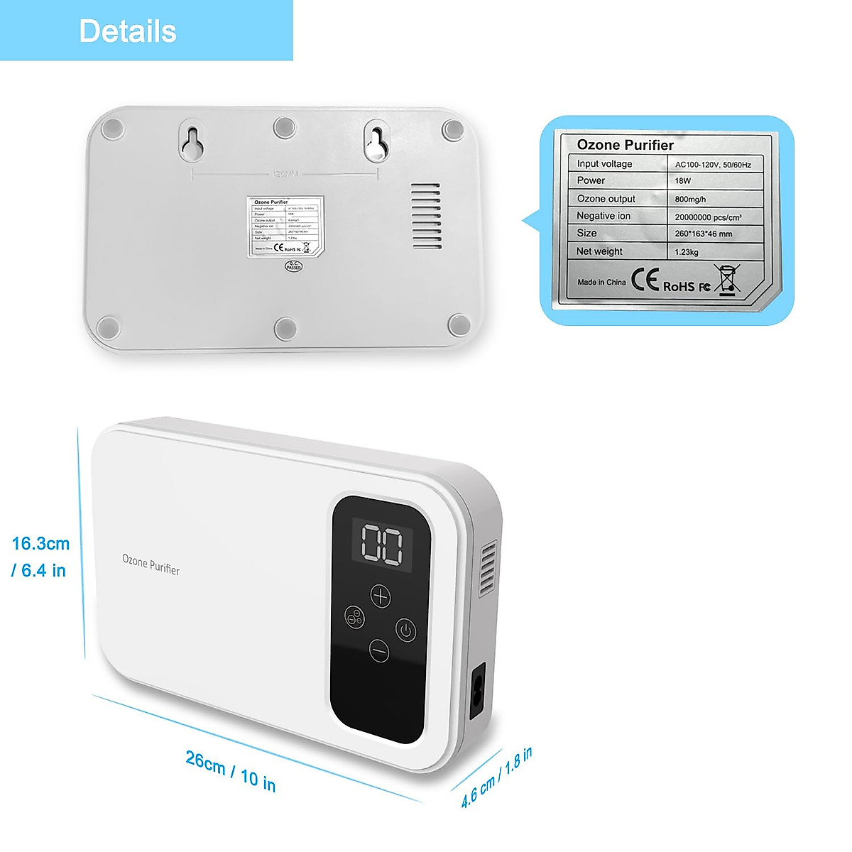 WSTA Portable Ozone Machine Generator,800mg/h Multipurpose Ozone Machine for Air,Water,Food,Home,Office,Hunting (White)
