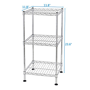 Metal Storage Rack,3-Tier Steel Wire Shelving Tower,Metal Storage Shelf Unit for Laundry Bathroom Kitchen Pantry Closet, Silver