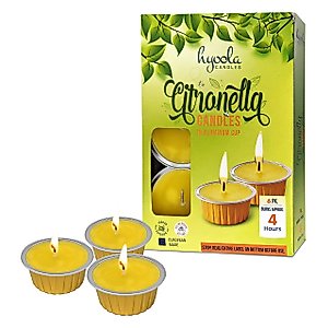 Hyoola Citronella Candles in Aluminum Cup - 6 Pack - Scented Candles Citronella - 4 Hour Burn Time - 1" x 2 Citronella Candle Outdoor and Indoor Use - Made in Europe