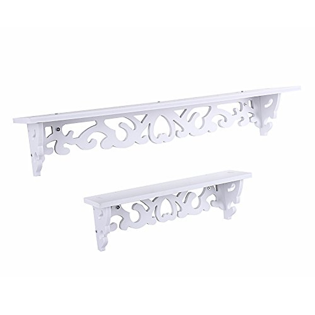Yosoo White Wooden Chic Filigree Style Decorative Floating Wall Shelf, Cutout Design Shelves (Small)