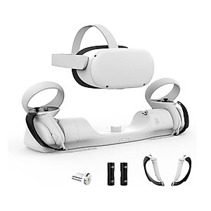 M AMVR Upgraded Charging Dock for Meta/Oculus Quest 2, Headset Display Holder and Controller Mount Station, with Magnetic Charging, with Adjustable Wrist Strap Accessories, 2 Rechargeable Batteries