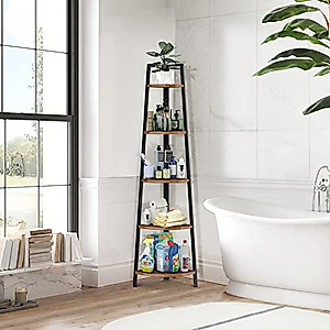 Oapety 5-Tier Ladder Corner Shelf, Display Rack Multipurpose Bookshelf and Plant Stand for Living Room(Brown)