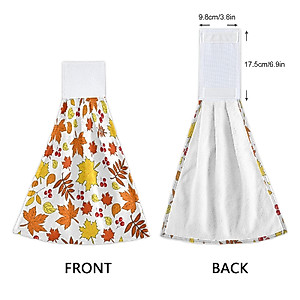 Autumn Maple Leaves Hanging Kitchen Towel Berry Fall Leaf Hand Tie Towels Set 2 Pcs Tea Bar Dish Cloths Dry Towel Soft Absorbent Durable for Bathroom Laundry Room Decor