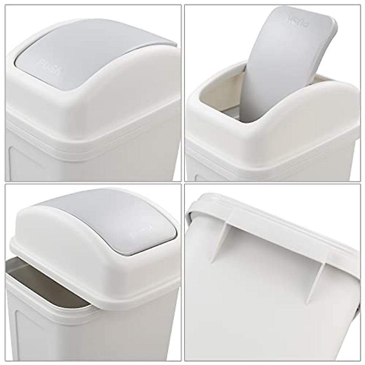 Vababa 3-Pack 4 Gallon Plastic Trash Can with Swing Lid, Swing-Top Waste Can, Gray