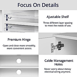 Cozy Castle TV Stand for 50/55/60 inch TV, Mid-Century Modern TV Stand with Storage, Entertainment Center TV Console, White TV Stand with Adjustable Shelves, TV Media for Living Room, Bedroom, White