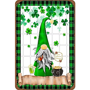 WZVZGZ Happy St. Patrick's Day Green Gnome Garden Retro Tin Sign Fun Bathroom Decoration Vertical Home Wall Decoration Birthday Anniversary Housewarming Gift Ladies Men 6x8 inches