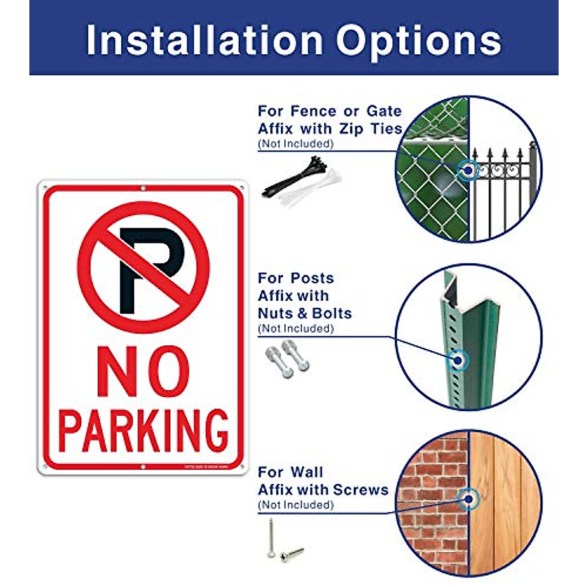No Parking Sign With Symbol Sign (4 PACK), 14 x 10 Inches Reflective .40 Rust Free Aluminum, UV Protected, Weather Resistant, Waterproof, Durable Ink，Easy To Mount