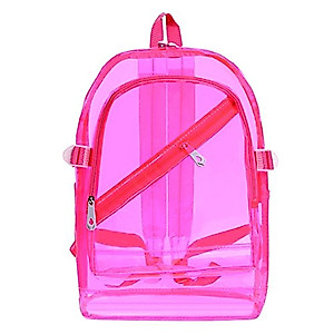 AZURAOKEY Women's Clear Backpack Transparent PVC Backpack Waterproof Bags Student School bags Heavy Duty Clear Backpack Stadium Approved Transparent Clear Backpack for School (Pink)
