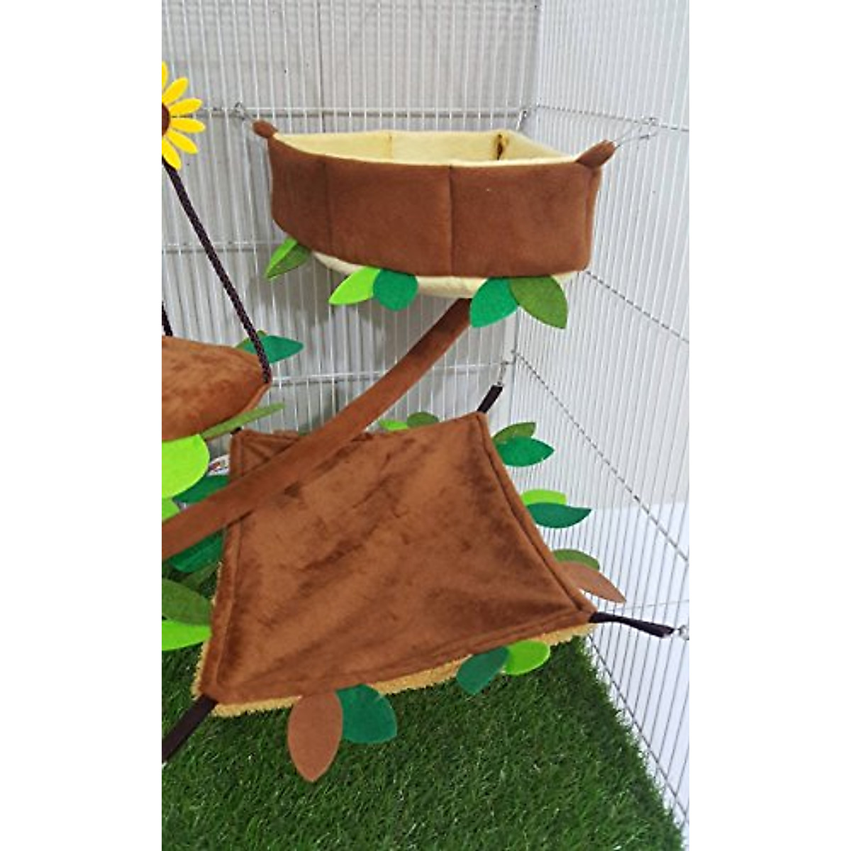HOT! 7 Pcs/Set Cute Sugar Glider Hamster Marmoset Squirrel Chinchillas Small Pet Hanging Log + Edge Corner Light Brown Cage Set Forest Pattern Get Free 1 Small Pet Treats, PB's REPUBLIX
