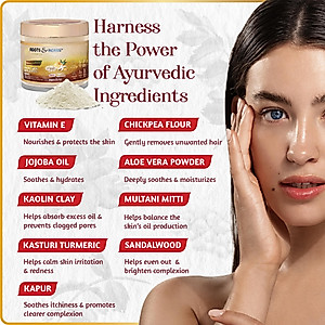 Chickpea & Kasturi Turmeric Facial Hair Removal Powder - For Men & Women, Chin, Jawline & Upper Lips - Depilatory Mask with Ayurvedic Herbs - Roots & Herbs, 2.11oz