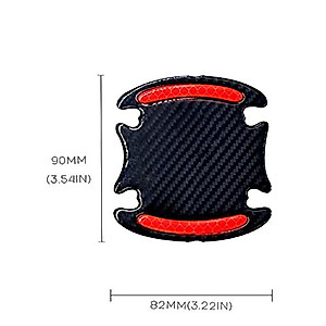 TRUE LINE Automotive Carbon Fiber Inner Door Handle Scratch Protector Reflective Warning Marker Trim Molding 4PC (Red)