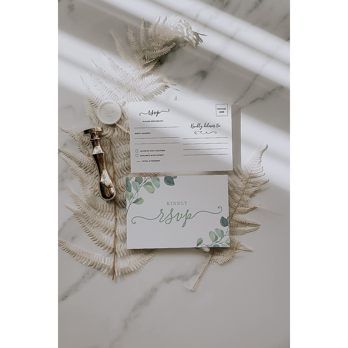 Your Main Event Prints 50 Eucalyptus RSVP Postcards for Wedding - Greenery Response Cards - Perfect for Bridal Shower, Rehearsal Dinner, Engagement Party, Baby Shower