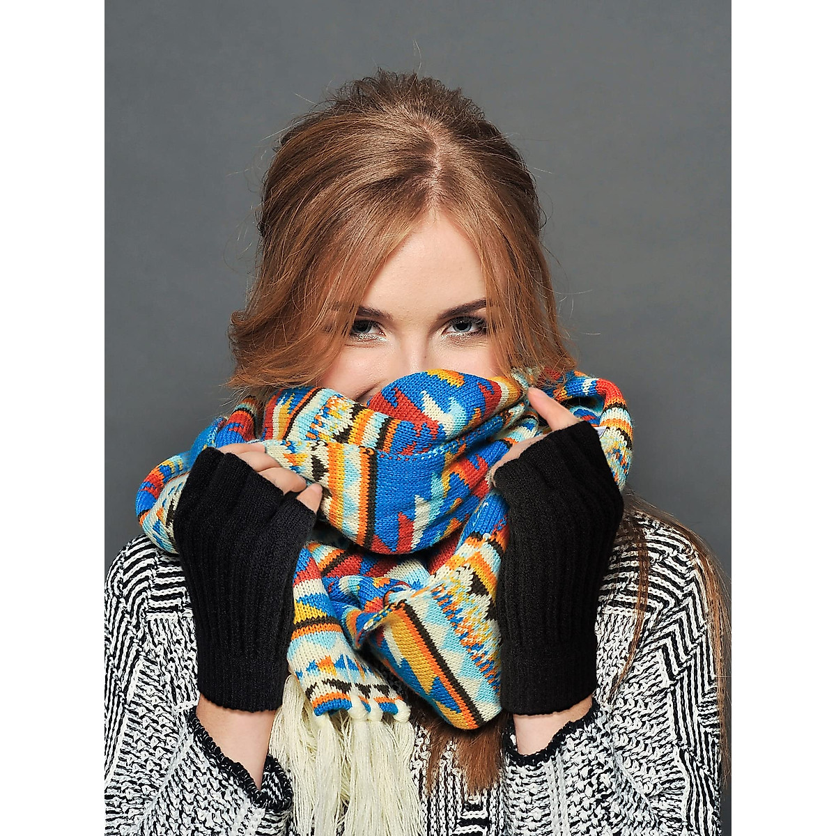 4 Pairs Winter Fingerless Gloves Half Finger Gloves Knit Fingerless Gloves for Women Men Warm Stretchy Mittens for Winter (Black, Dark Blue, Dark Gray, Light Gray)